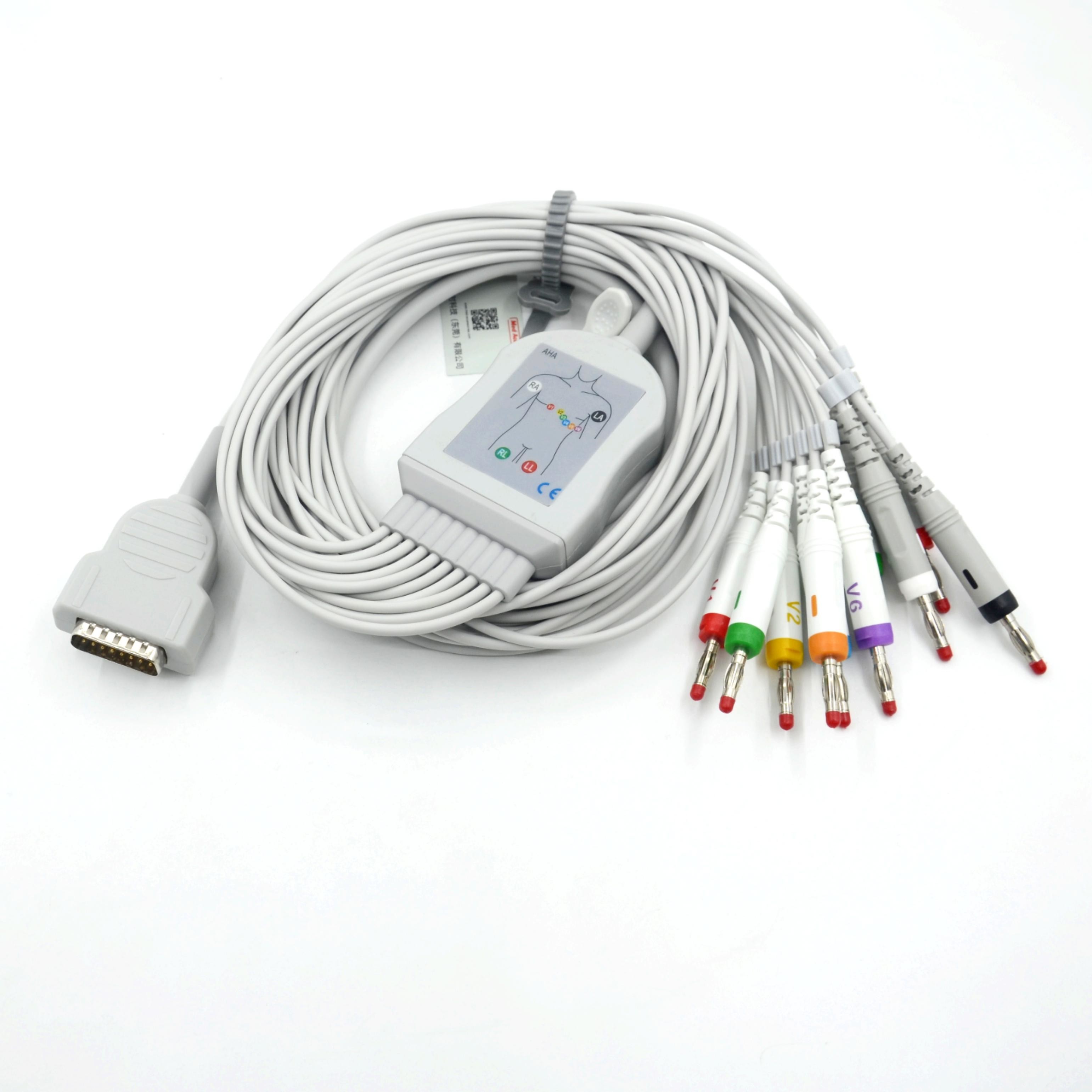 Compatible Nihon Kohden 10 Leads EKG Medical ECG Cable 4.0 Banana AHA ...